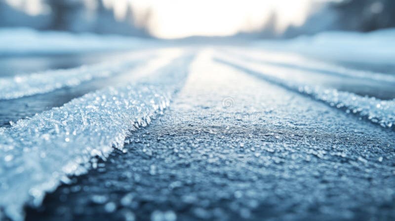 Frozen Road Surface with Tire Tracks and Ice Crystals Stock ...
