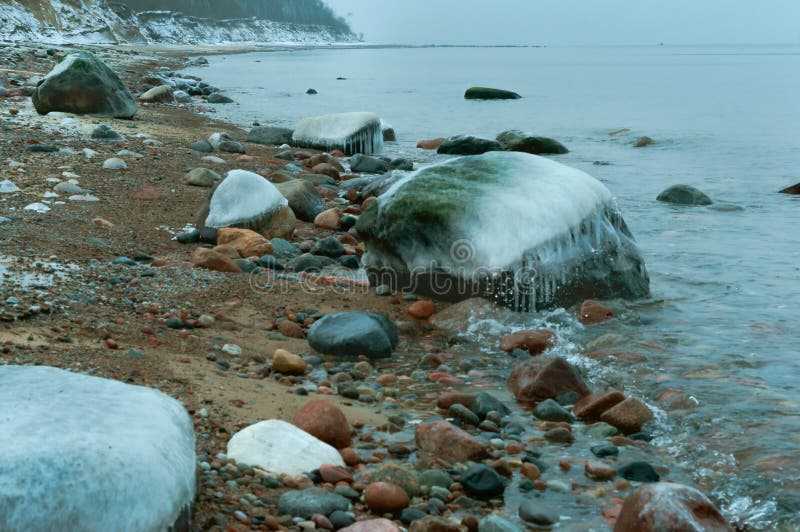Ice on the Seashore, Frozen Rocks Stock Photo - Image of outdoors ...