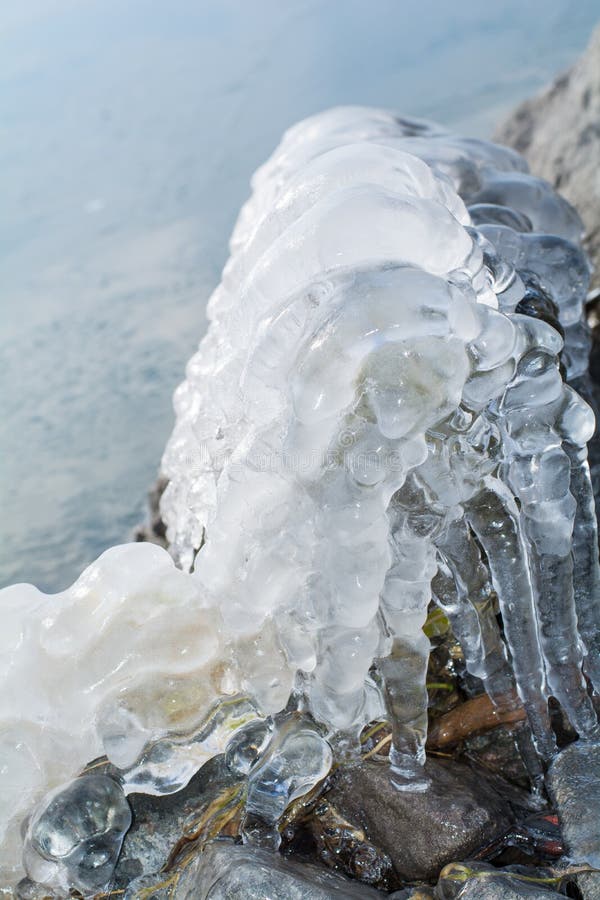 Frozen Rocks with Ice in the Winter Lake Stock Photo - Image of season ...