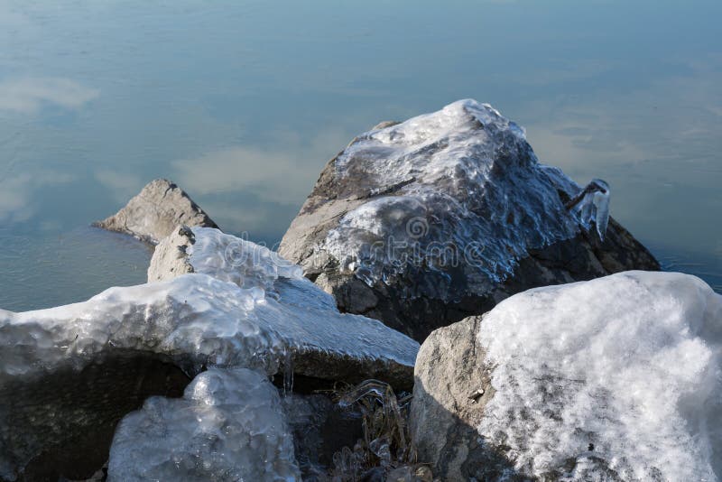 Frozen Rocks with Ice in the Winter Lake Stock Photo - Image of outdoor ...