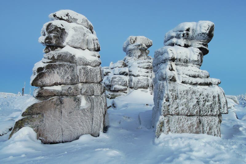 Frozen Rocks on a Mountain Ridge in the Morning Light Stock Image ...