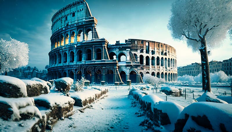 Frozen Rome Amid Winter Snow and Ice. Generative AI Stock Illustration ...