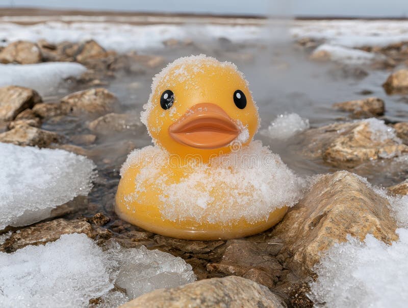 Frozen Rubber Duck in a Snowy Stream Stock Illustration - Illustration ...