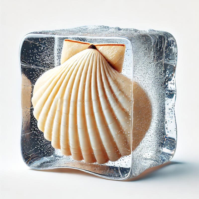 Frozen Scallop Encased in Ice Cube Stock Illustration - Illustration of ...