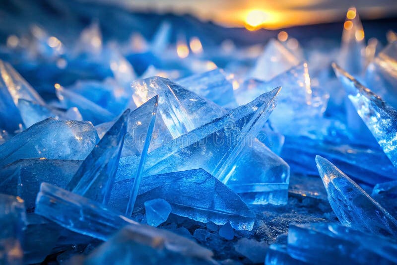 Frozen Shards, Ice Crystals, Lake Shore, Sunset Stock Illustration - Illustration of cold ...