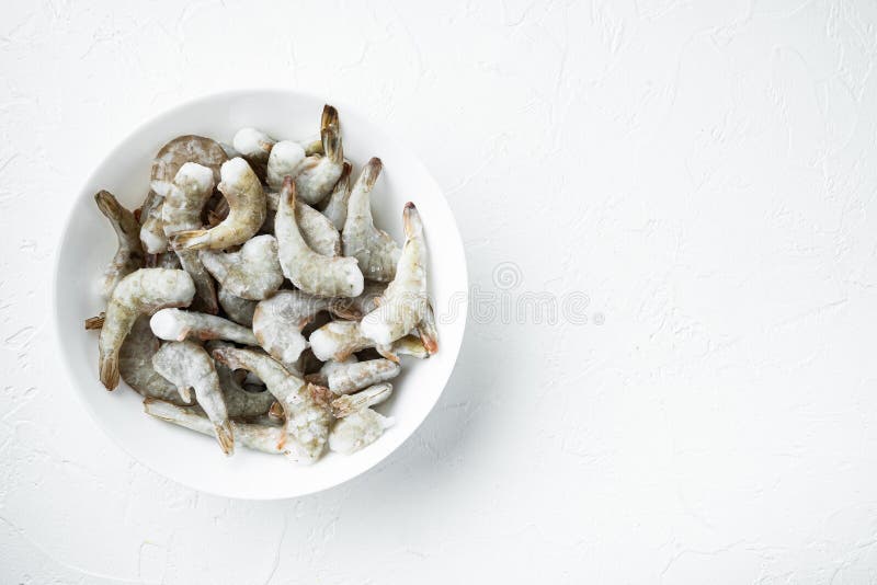 Frozen Shell on Tiger Prawns or Asian Tiger Shrimps, on White Stone ...