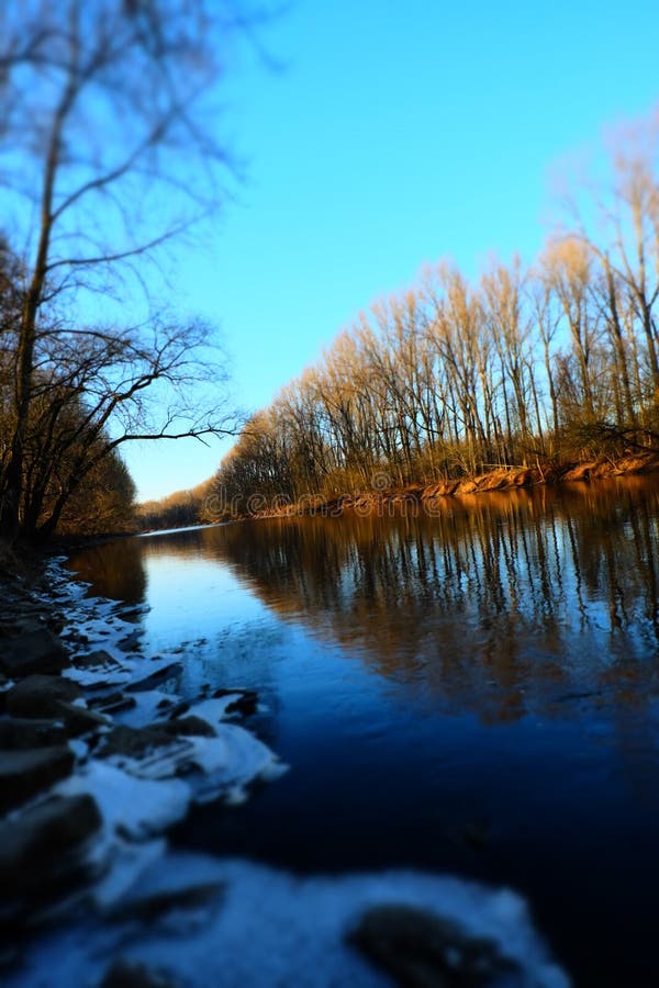 Frozen Shore of the River Sieg Just before the Melting Sunshine Stock ...