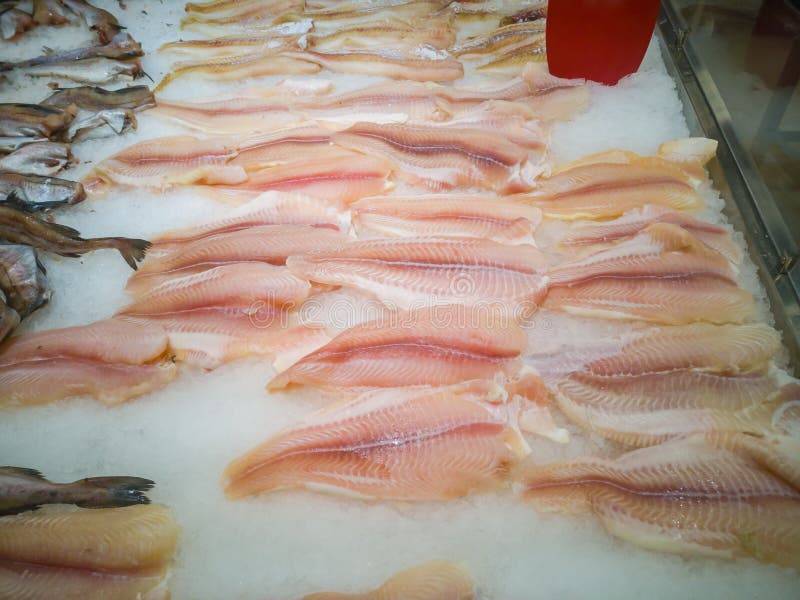 Frozen Slices of Fish Fillets among Ice in a Hypermarket Stock Photo ...