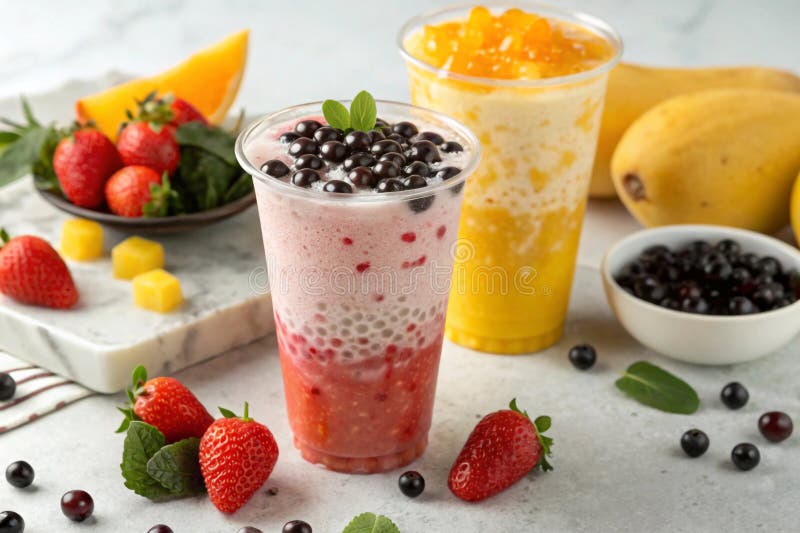 Frozen Slushie-style Bubble Tea in Flavors Stock Illustration ...