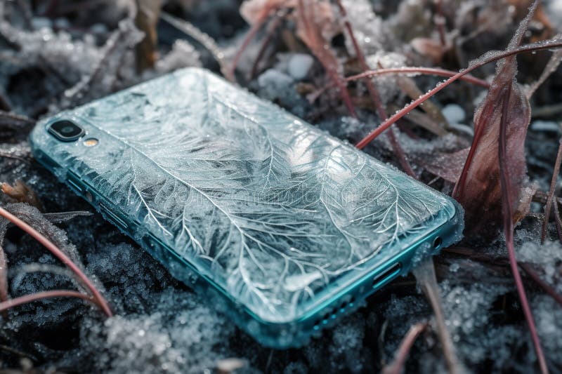 Frozen Smartphone Covered in Frost. Generative AI Stock Illustration ...