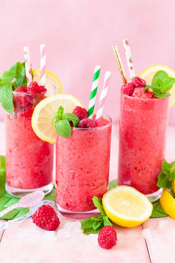 Frozen Smoothie, Raspberry Sherbet Stock Image - Image of summer, straw ...