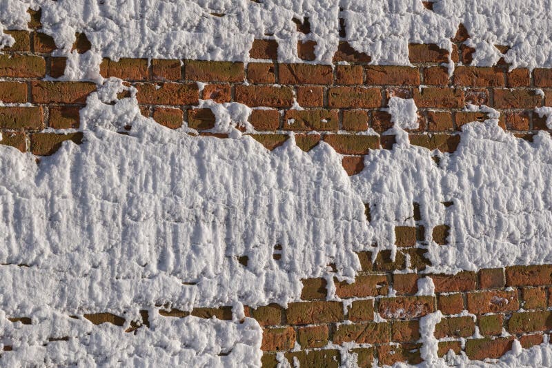Frozen Snow Covered Brick Wall Stock Image - Image of stick, frost ...