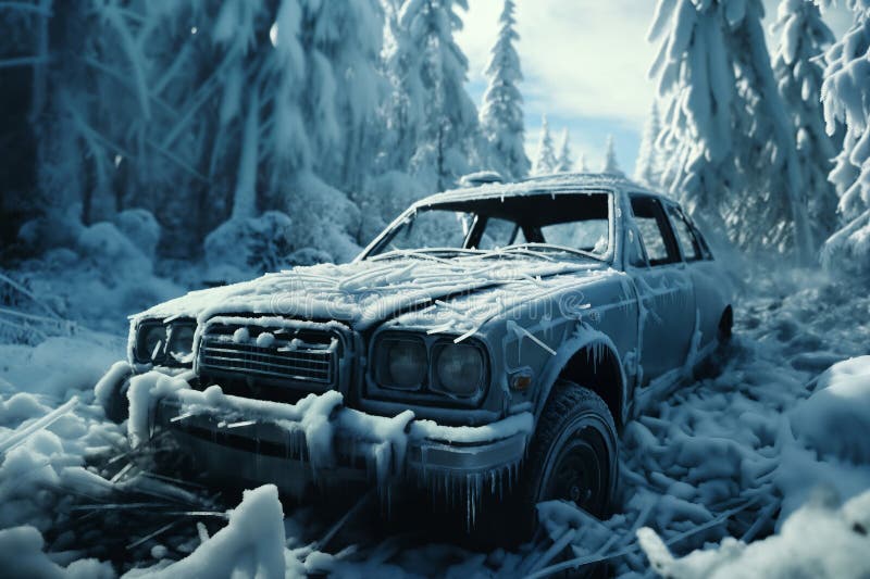 A Frozen and Snow Covered Car Stock Illustration - Illustration of ...
