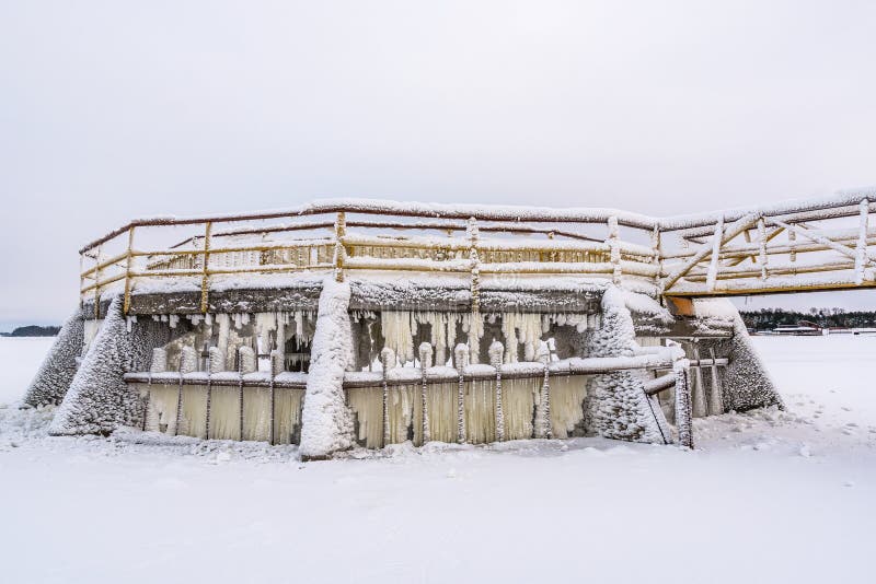 Frozen and Snow Covered Metal Dam Construction Stock Image - Image of ...
