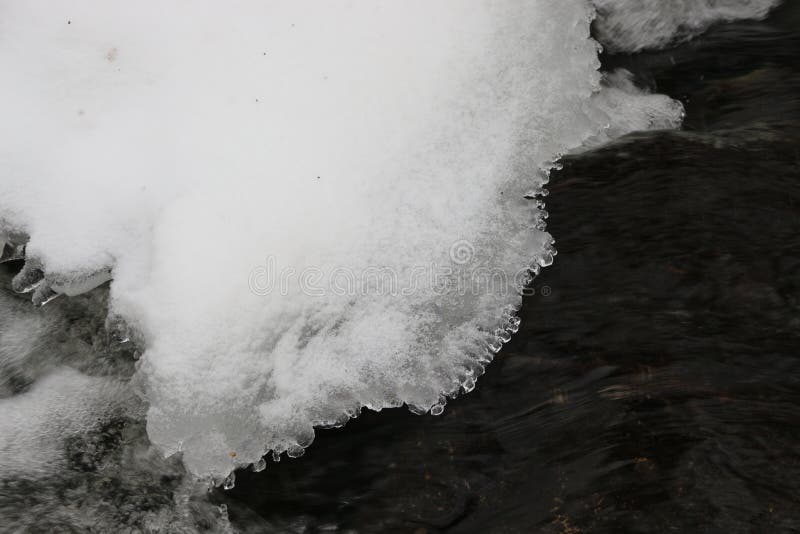 Frozen Snow Hangs Over Flowing Water. Stock Photo - Image of frozen ...