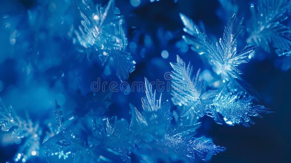 Frozen Snowflake Crystal Macro: Winter Ice Texture Background, Blue ...