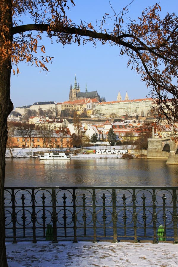 Frozen Snowy Prague Gothic Castle Stock Photo - Image of christmas ...