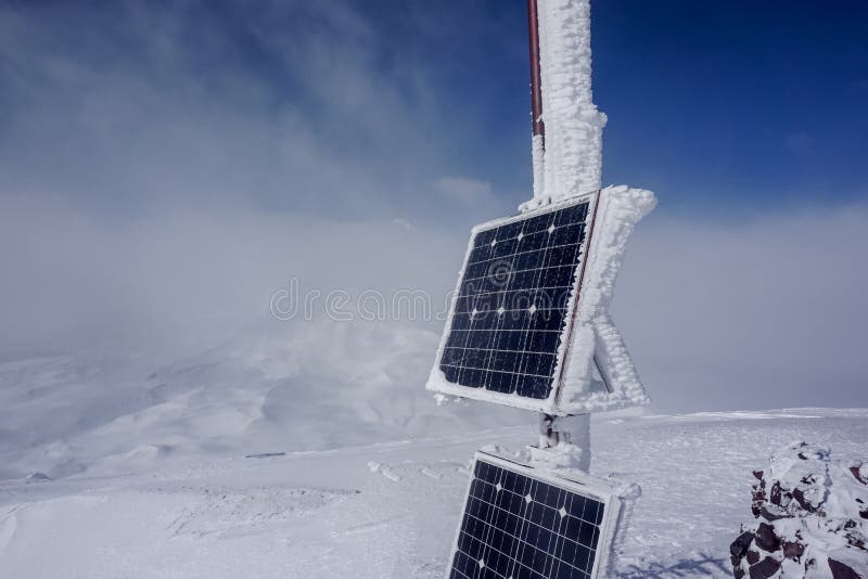 Frozen Solar Panel on the Ridge of Avachinsky Volcano in Winter Stock ...