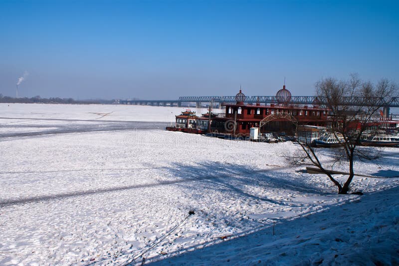 The Frozen Songhuajiang River Stock Photo - Image of snow, songhuajiang ...