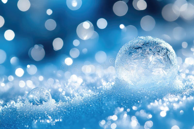 Frozen Bubbles on Snowy Surface with Sparkling Background Stock ...