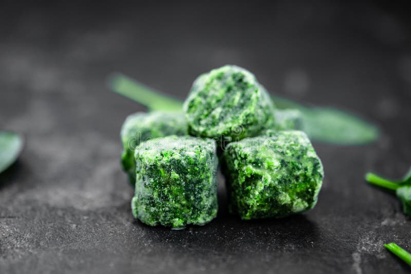 Frozen Spinach Cubes Close Up; Selective Focus Stock Image - Image of ...