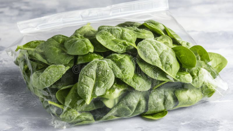 Frozen Spinach Leaves in a Plastic Bag Stock Illustration ...