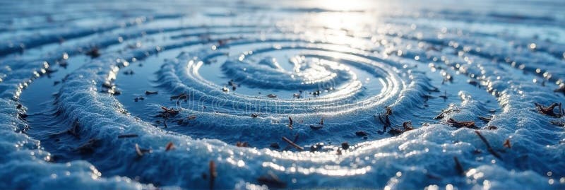 Frozen Spiral Patterns on Icy Surface with Sunlight Reflection in ...