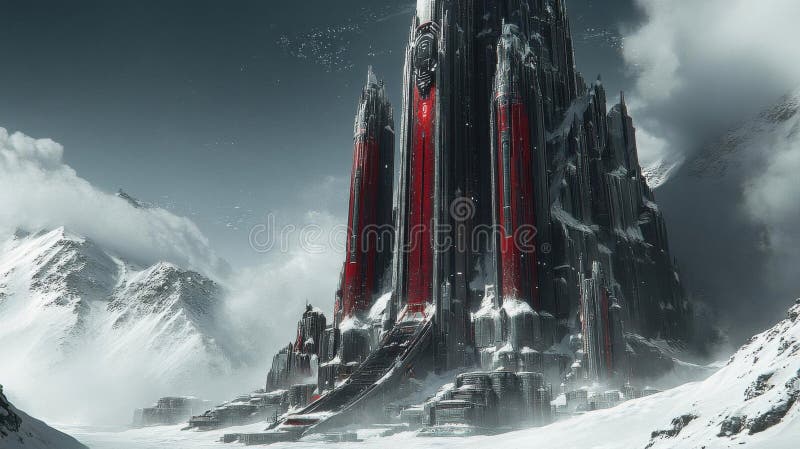 Frozen Spire: a Red & Black Citadel Stock Image - Image of imaginary ...