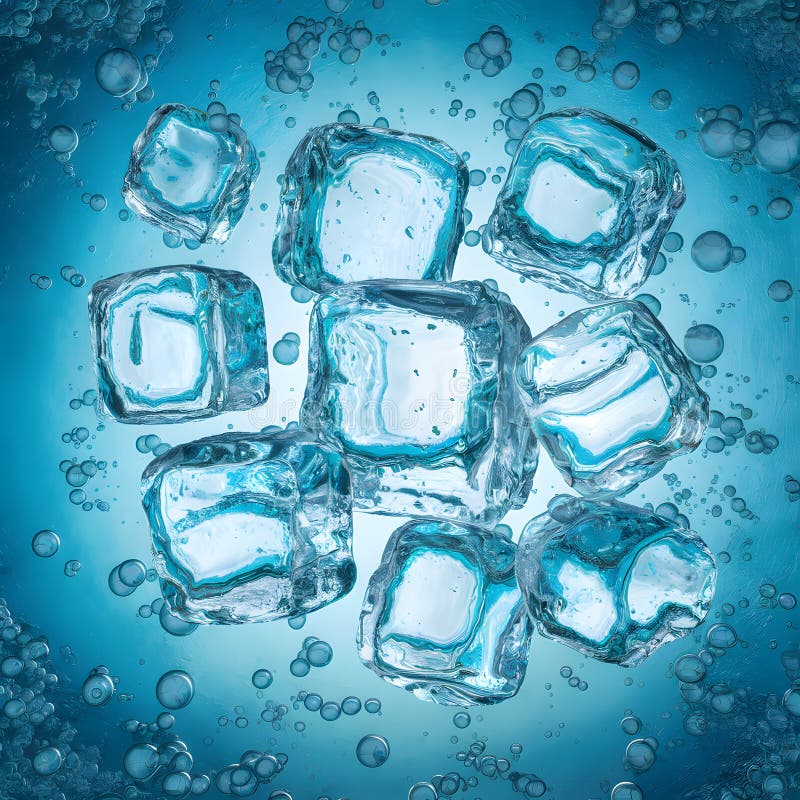 Frozen Splash Ice Cubes on Blue Backdrop Cooling Sensation Stock ...