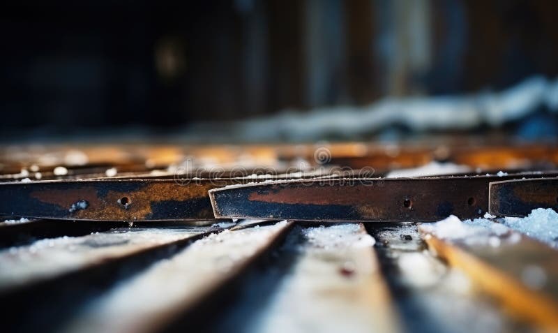 Frozen Steel: a Close-Up of a Metal Object Covered in Snow Stock ...