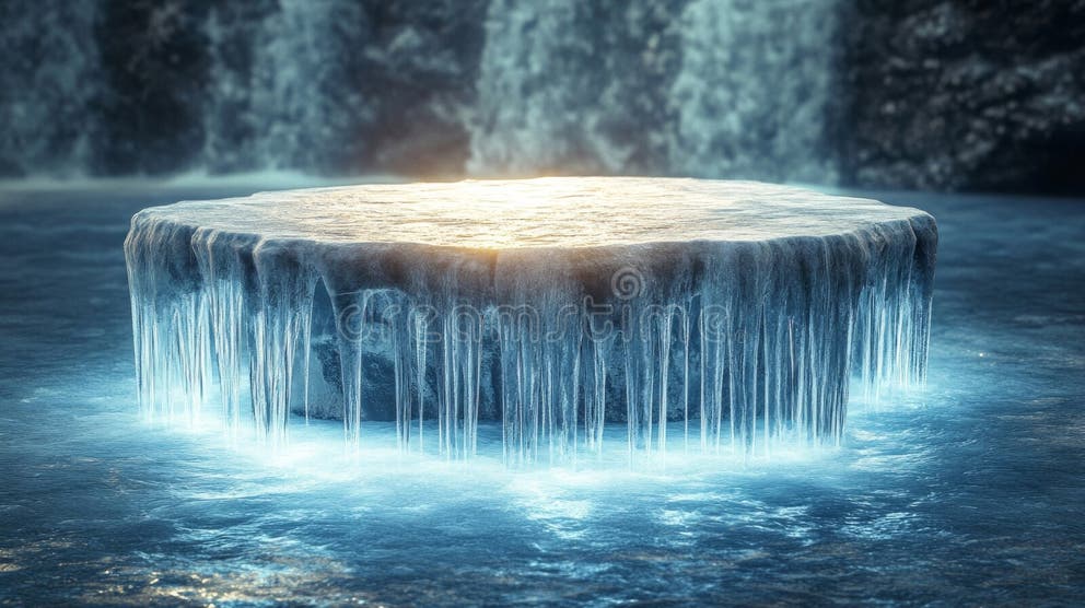 Frozen Stone Platform with Icy Waterfalls Stock Illustration ...