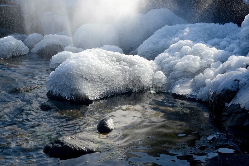 Frozen Stone in the River Feb 11, 2015 Stock Image - Image of stream ...