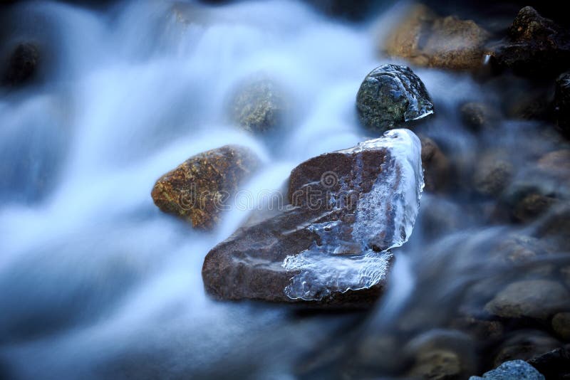 Frozen Stone in Run of Mountain River Stock Photo - Image of fresh ...