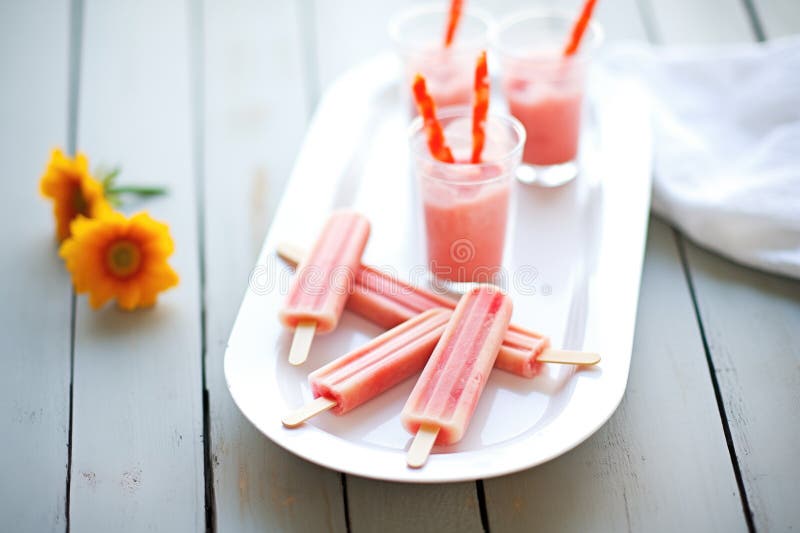 Frozen Strawberry Shake Popsicles on a Chilly Ice Tray Stock Photo ...