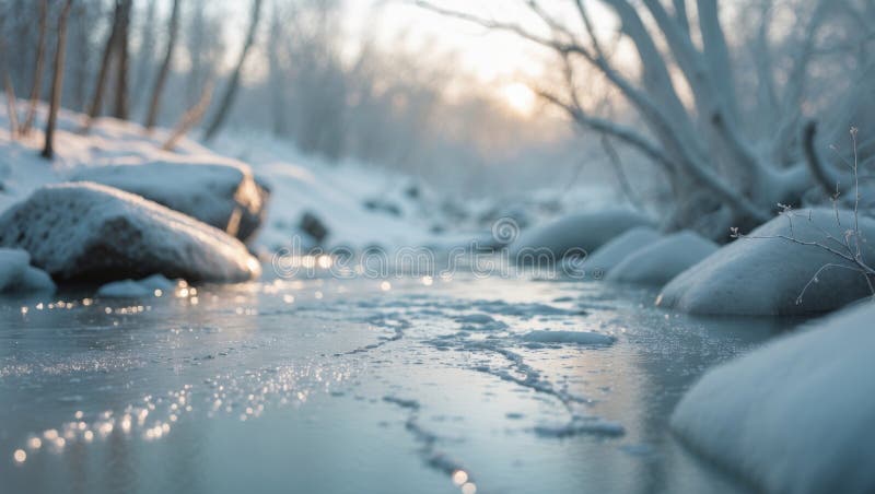 Frozen Stream Beginning To Flow in Morning Light Stock Photo - Image of morning, solidified ...
