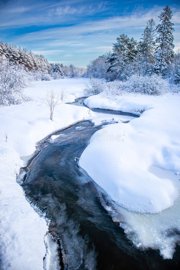 Frozen Stream Running through a Wisconsin Forest Stock Photo - Image of ...