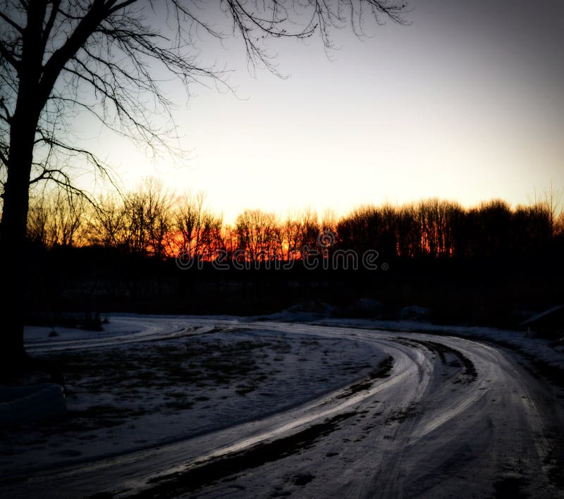 Frozen Sunset stock photo. Image of road, december, sunseting - 106310168