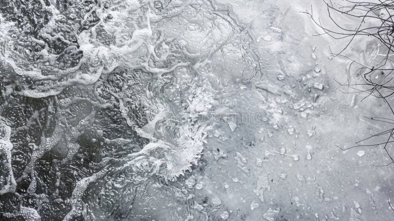 The Frozen Surface of a River Covered in a Thin Layer of Snow that ...