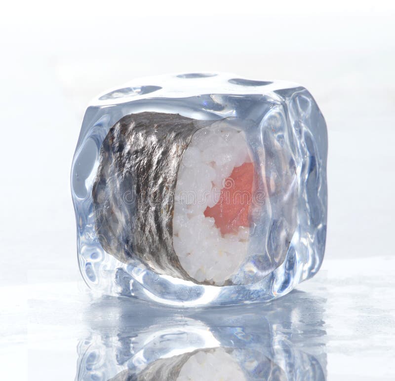 Sushi Salmon Roll Inside an Ice Cube. Stock Photo - Image of food ...