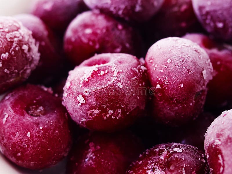 Frozen Sweet Cherry. Red Berries Frozen Cherry Winter Food Background ...