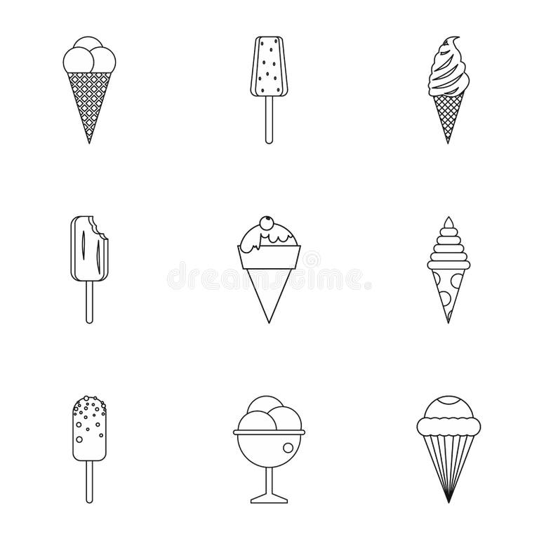 Frozen Sweets Icons Set, Outline Style Stock Vector - Illustration of ...