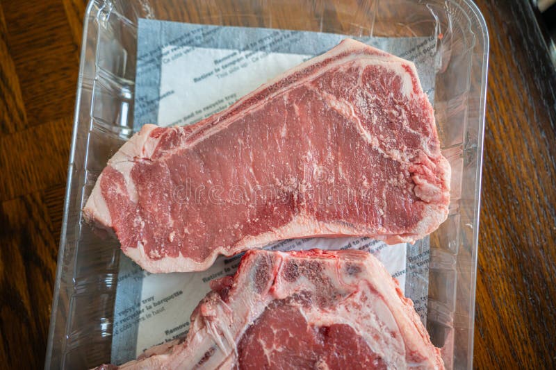 Frozen T-bone Steak for Grilling and Cooking Stock Image - Image of ...