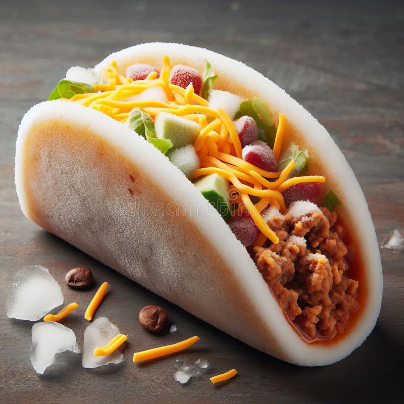 Frozen Taco a Taco Frozen Solid, with a Shell, Meat, Cheese, an Stock ...