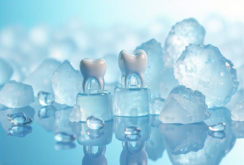Tooth Models on Ice Cubes for Cool Dental Theme, Generative Ai Stock ...