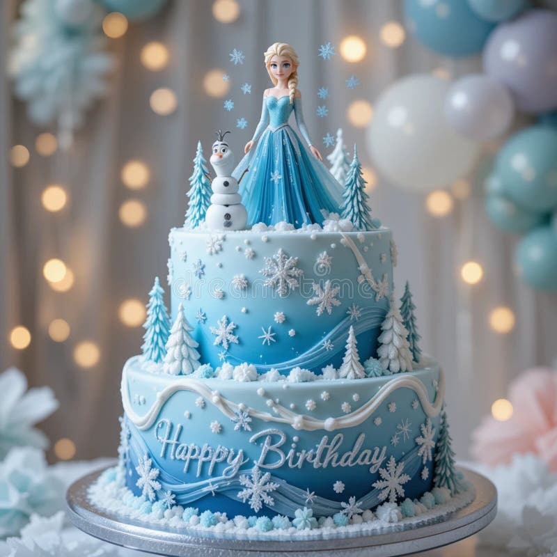 Frozen theme birthday cake stock photo. Image of flower - 357610852
