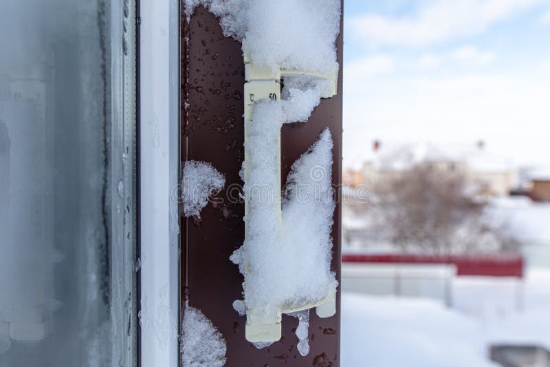 Frozen Thermometer on the Window in the Snow. Stock Image - Image of ...