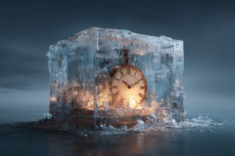 Clock Frozen in Ice Melting Ice Climate Change Stock Image - Image of ...