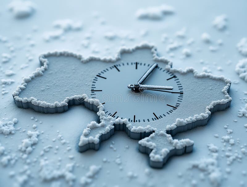 Frozen Time, Represented by a Clock in the Shape of Ukraine, Covered in ...