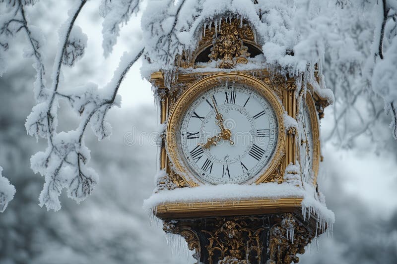Frozen Tower Clock Spring is Coming Abstract Stock Illustration ...