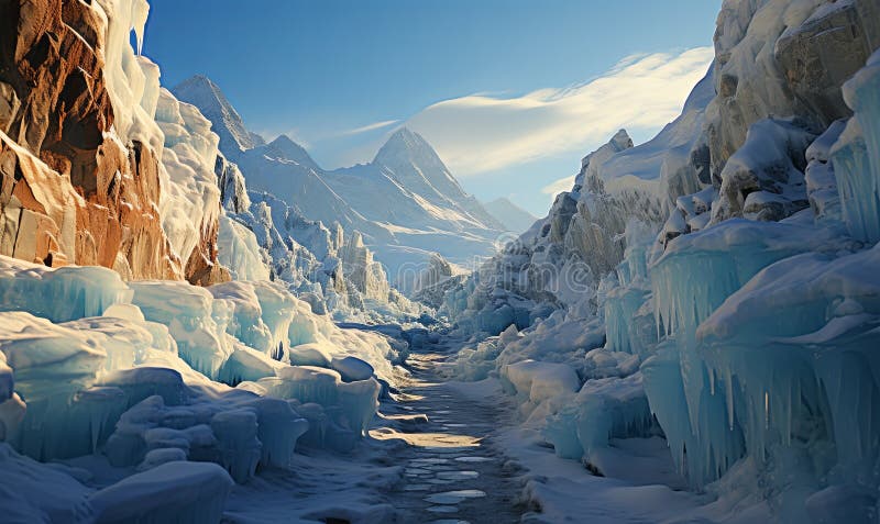 Frozen Trail Covered in Snow and Ice Stock Image - Image of white ...